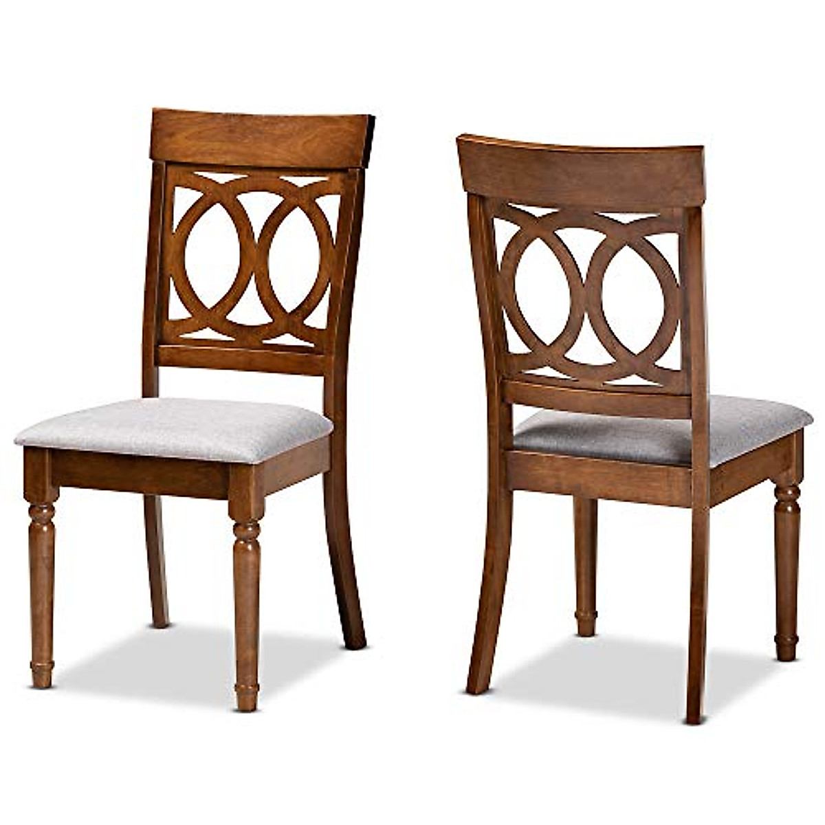 Baxton Studio Lucie Dining Chair and Dining Chair Grey Fabric Upholstered and Walnut Brown Finished Wood 2-Piece Dining Chair Set