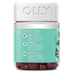 OLLY Flawless Complexion Gummy, Clear and Healthy Skin Support, Vitamins E, A, Zinc, Chewable Supplement, Berry - 50 Count (Pack of 1)