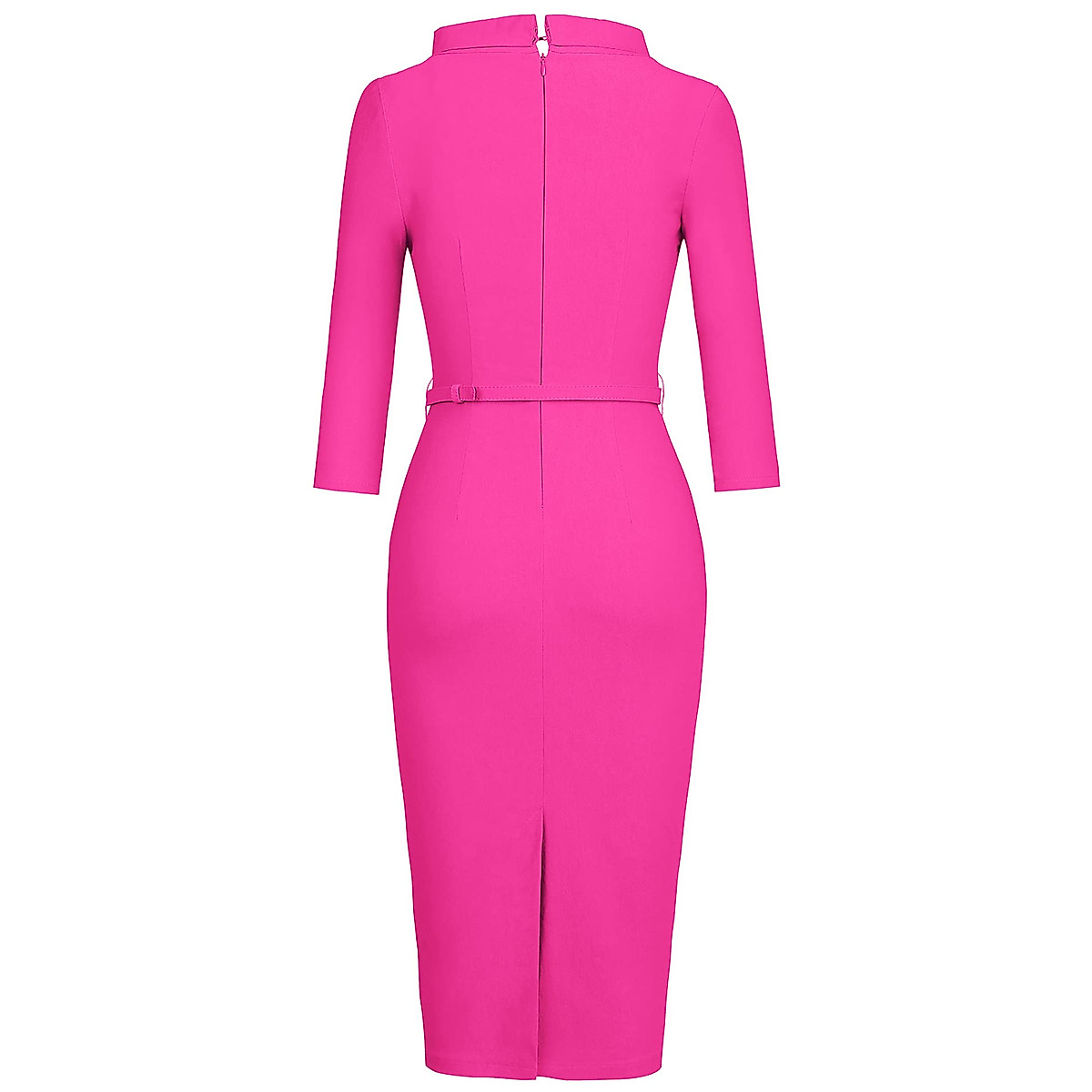 MUXXN Women's Elegant Midi 3/4 Sleeves Bodycon Sheath Pencil Vintage Cocktail Wedding Guest Dresses Hot Pink S
