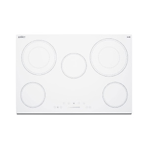 Summit Appliance CR5B30T8W 30" Wide 5-Burner Radiant Cooktop, White, Ceramic Glass Surface, Digital Touch Controls, 9 Power Levels, Programmable Timer, Residual Heat Indicator, 208-240v Operation