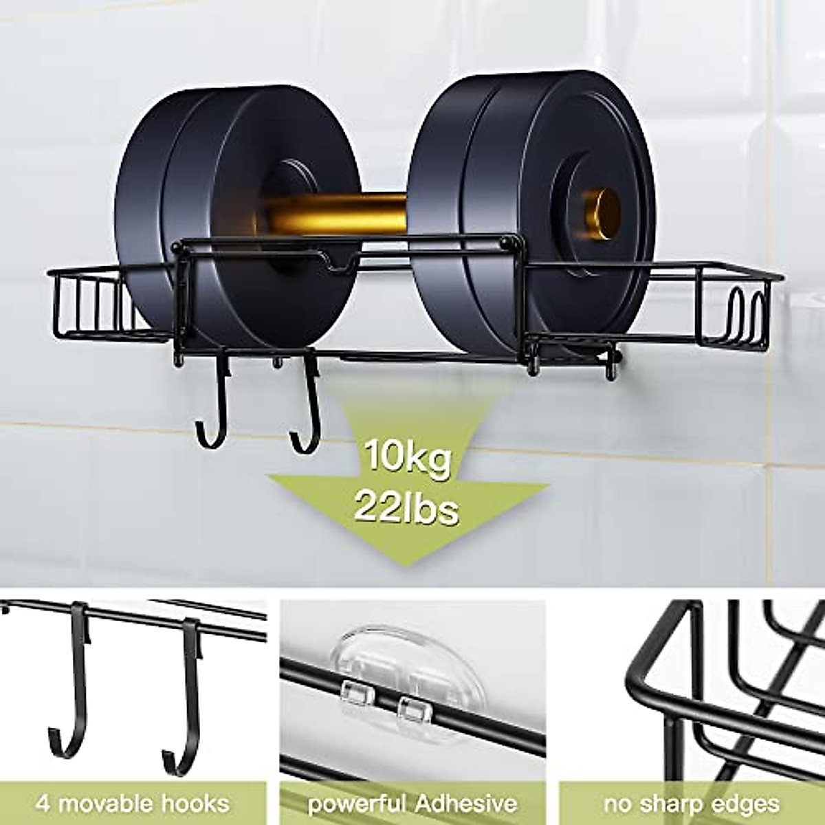 ETECHMART Shower Caddy Organizer, Expandable and Adhesive Bathroom Shower Shelf, SUS304 Rustproof Storage No Drilling Wall Shower Rack,1 Pack/Black