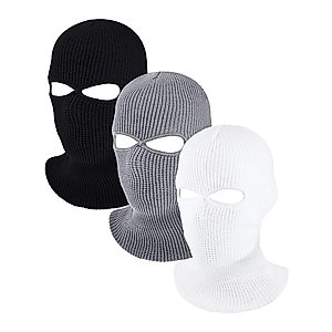 HESTYA 2 Holes Ski Masks Winter Balaclava Knitted Full Face Cover Mask Beanie Hat for Men Women Cold Weather Outdoor Sports(Black, White, Grey, Medium)