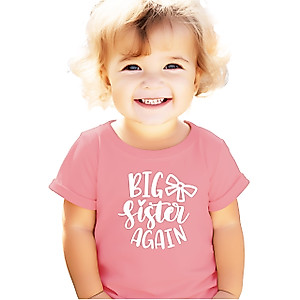 Olive Loves Apple Bow Big Sister Again Sibling Announcement Shirts for Baby and Toddler Girls Sibling Outfits Mauve Shirt