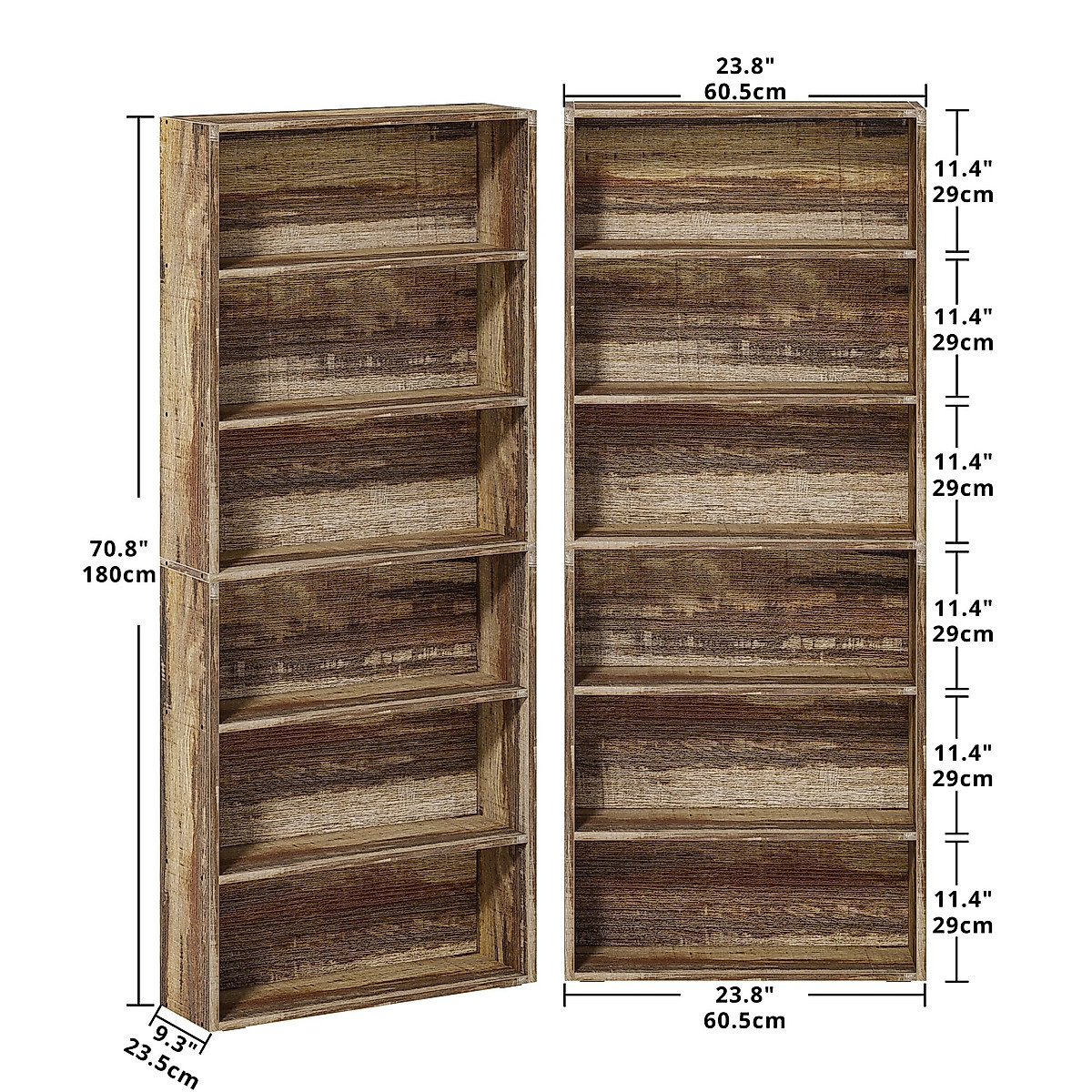 IRONCK Bookshelves and Bookcases Set of 2 Floor Standing 6 Tier Display Storage Shelves 70in Tall Bookcase Home Decor Furniture for Home Office, Living Room, Bed Room