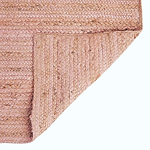 Agro Richer Handwoven Jute Area Rug, 4x6 ft. Natural Pink Yarn- Rustic Vintage Beige Braided Reversible Rectangular Rugs for Bedroom, Kitchen, Living Room, Farmhouse