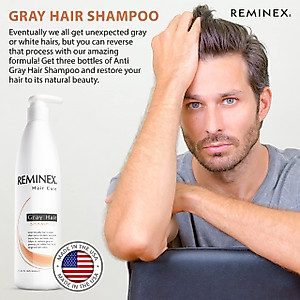 Reminex Anti Gray Hair Shampoo - Proprietary Treatment Infused with Argan Oil To Help Restore Gray And White Hair To Its Natural Color - 13.5 Oz No Paraben (1 Pack)