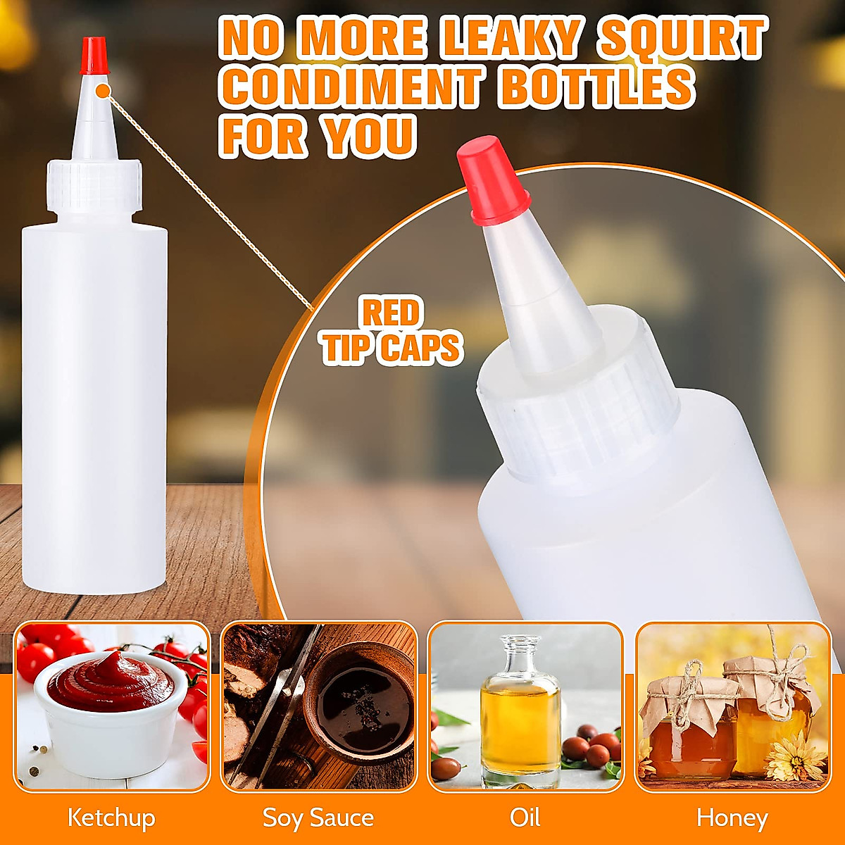 Nuenen 80 Pieces 4 oz Squeeze Bottle with Cap Squeeze Condiment Bottles for Sauces Ketchup Liquids Paint Clear Empty Refillable Plastic Squirt Bottles with Red Tip Cap