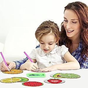 Ninonly Fruit Diamond Painting Coasters 8 Pcs with Holder DIY Diamond Art Coaster for Adults Kids Beginners Diamond Painting Kits Crafts Kit for Drinks