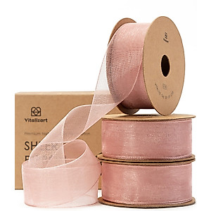 Vitalizart Rose Gold Ribbon Organza Sheer Ribbon 1 inch x 30Yd in Total Handmade Eco-Friendly Fabric Ribbons for Gift Wrapping Christmas Tree Crafts Bows Wedding Invitations Wreaths Wrap