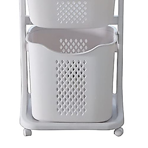3 Tier Laundry Rack with Basket, Freestand Laundry Hamper Basket Sorter with Wheels,Clothes Storage Organizer Shelf Rolling Cart for Bathroom/Kitchen