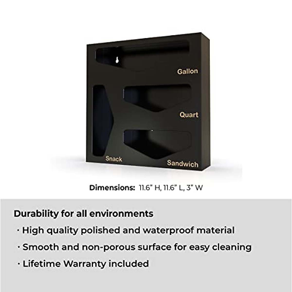 COSTAZUR Ziplock Bag Storage Organizer- Acrylic Black - Bag Organizer for Snack, Sandwich, Quart & Gallon Size - Fits in Kitchen Drawer, Cabinet or Wall Mount with Hardware - Housewarming Gift