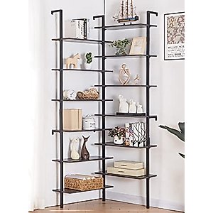 HOMISSUE Bookshelf,12-Tier L Shaped Bookshelf, Double Wide Corner Wall Mount Shelf with Metal Frame and Wood,Modern Industrial Corner Shelf for Living Room, Kitchen, Home Office Grey