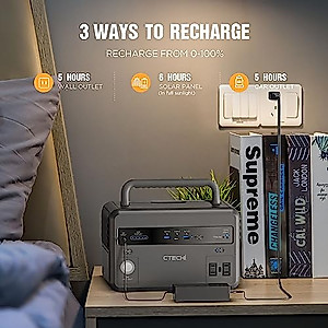 CTECHi Portable Power Station 300W with LiFePO4 Battery, 299Wh Solar Powered Generator, Battery Power Supply for Home Emergency Use, Outdoor, CPAP, Camping, Weekend Trip and Fishing