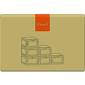 Lifewit 6 Pack Shoe Storage Box Clear Stackable Hard Sturdy Plastic Shoe Organizer Bin Foldable Sneaker Display Containers Holders for Closet Entryway, Fit Up to US Size 13