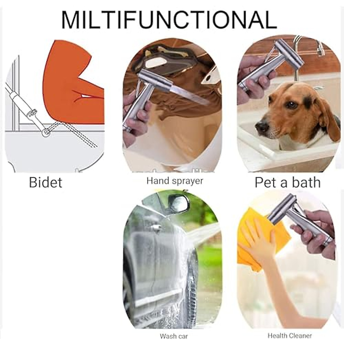 Toilet Shower Kit 2 Functions Supercharge Handheld Bidet Sprayer 304 Stainless Steel Hand Shower Brushed Bidet Toilet Sprayer Suitable for Bathroom