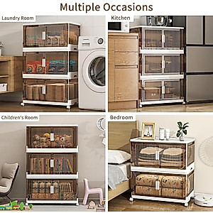 Xlikmun Storage Bins with Lids,Collapsible Wheels,20 Gal Closet Organizers and Storage,4 Packs Stackable Bins,Wardrobe Organizer Door Home,Ofiice (4 Pack,Gray)