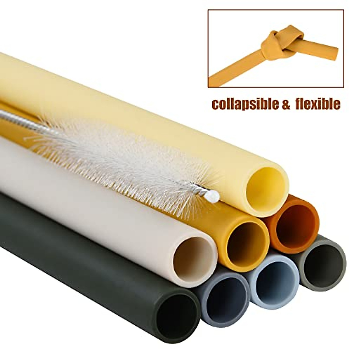 ALINK 8-Pack Reusable Silicone Straws - Long Flexible Rubber Silicone Drinking Straws for RTIC/Yeti 30 oz Tumblers, Jars, with 2 Cleaning Brush