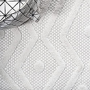 JONATHAN Y IBZ100D-5R Balansat Moroccan Diamond Indoor Outdoor Area-Rug Bohemian Geometric Easy-Cleaning Bedroom Kitchen Backyard Patio Porch Non Shedding, 5' Round, Ivory