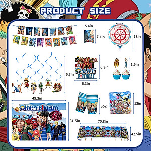 224Pcs Anmie Birthday Party Supplies, Anmie Birthday Party Decorations for 10 Guests, Include Banner, Cake & Cupcake Topper, Swirls, Backdrop, Tablewares, Balloons and Stickers for Kids Party Favors