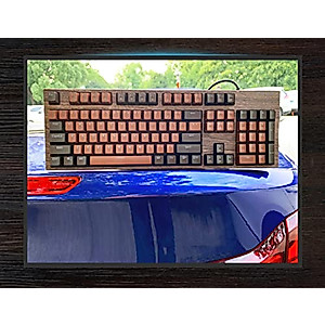 BAWAQAF Gaming Keyboard Wood Texture Mechanical Keyboard Mechanical Gaming Keyboard RGB Rainbow Backlit Compact Wired Keyboard 104 Keys(Brown Switch and Red Switch)
