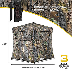 HAPPYGRILL Portable Hunting Blind with 360 Degree Mesh Windows, Pop up Camouflage Hunting Tent with Carrying Bag & Ground Stakes