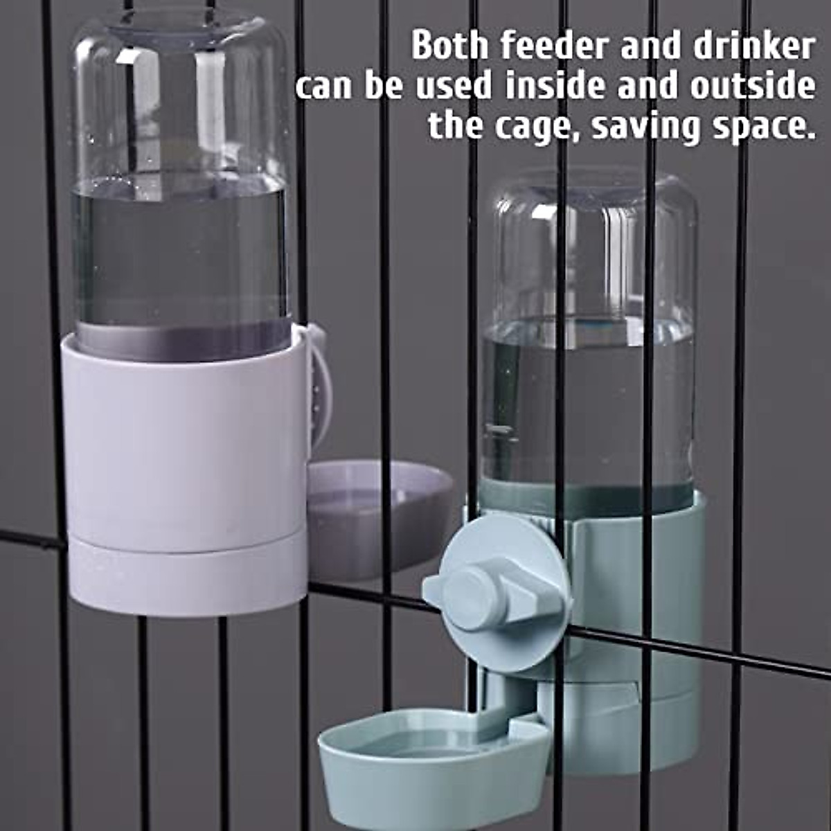 kathson Rabbit Food Water Dispenser Pet Cage Automatic Feeder 2L Food Dispenser 17oz Waterer Small Animal Hanging Bottle Bowl Set for Rabbit Cat Small Dog Ferret Puppy