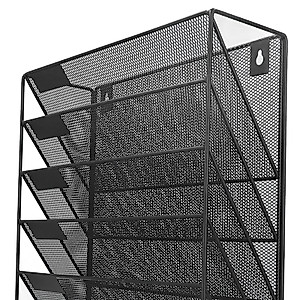 Wall File Organizer 5 Tier Black Heavy Duty Metal Mesh Hanging Mail Magazine Rack 40 x 32 x 11 cm Wall Mount Paper Holder for Newspaper Folders
