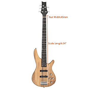 Lykos Exquisite Stylish GIB Electric 5 String Bass Guitar Full Size Bag Strap Pick Connector Wrench Tool (Burlywood)