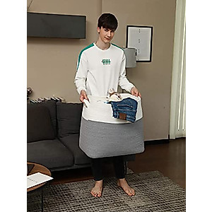 24"x16"x20" Mega Size Rectangular Extra Large Storage Basket, Cotton Rope Storage Baskets, Woven Laundry Hamper, Cloth Storage Bin, for Clothes Blanket in Living Room, Grey Rectangular Basket