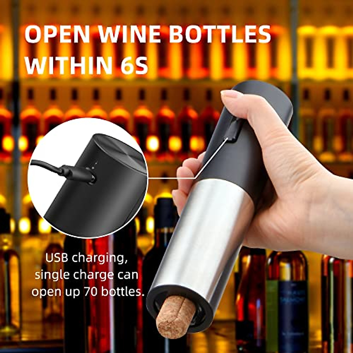 Electric Wine Opener, Wine Gift Set with Rechargeable Automatic Corkscrew Wine Bottle Opener, Electric Wine Aerator, Foil Cutter, Stopper