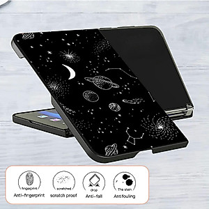 BWEGRHE Moon Spaceship Designed for 8.1" Microsoft Surface Duo Case, Full Cover Ultra Thin PU Leather Back Hard PC Phone Case for Microsoft Surface Duo (2020)