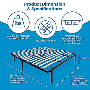 Boyd Sleep 14" High Metal Platform Bed Frame with Wood Slat Support, Adjustable Lumbar Zone from Firm to Plush, No Box Spring Required, Easy Assembly, Under Bed Storage Space, Size California King
