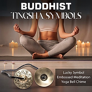 Lamatar1 Tingsha Cymbals Tibetan Buddhist Lucky symbol Embossed Meditation Yoga Bell Chime Hand made from Nepal
