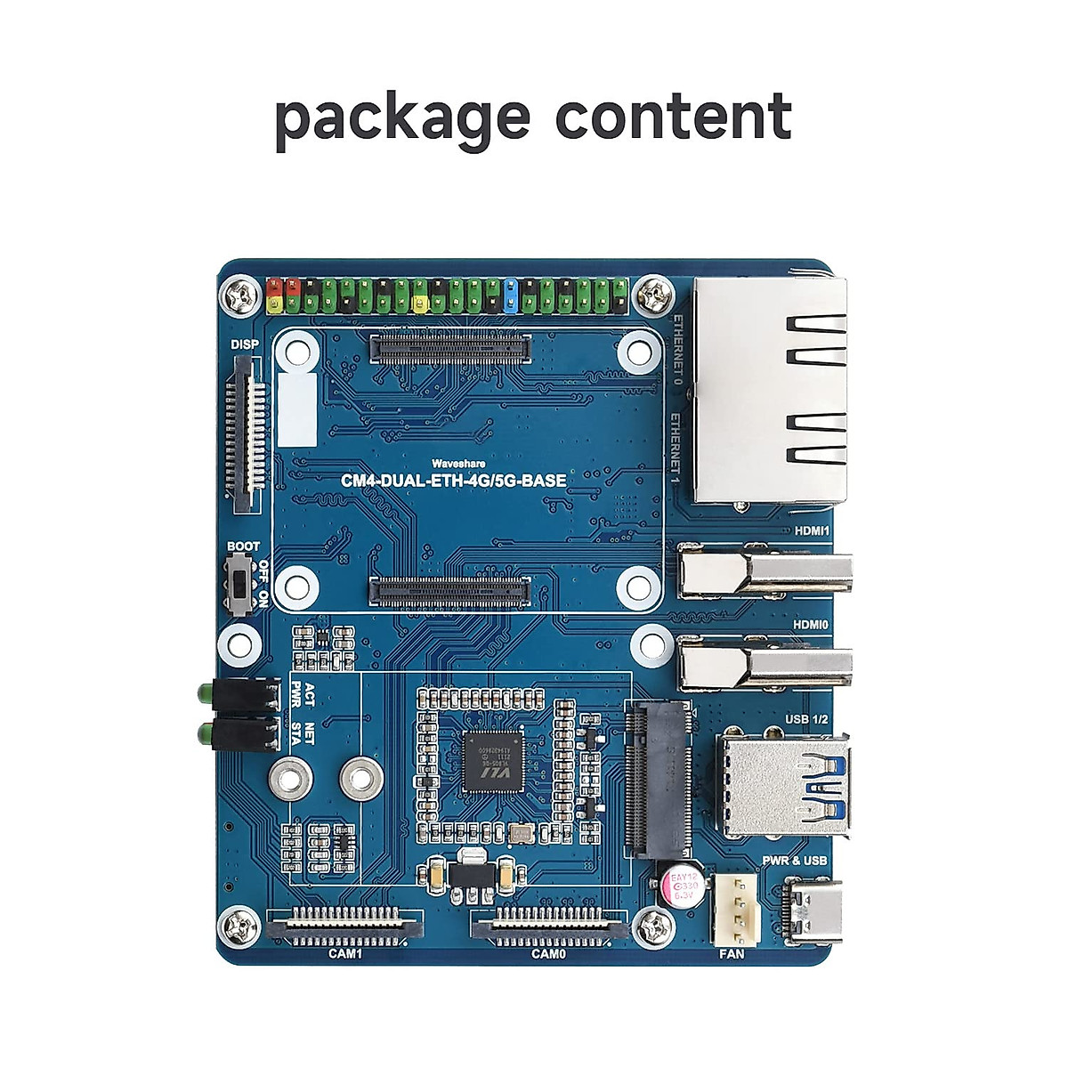 Waveshare Dual Gigabit Ethernet 5G/4G Mini-Computer Compatible with Raspberry Pi Compute Module 4 (NOT Included) with Metal Case and Cooling Fan