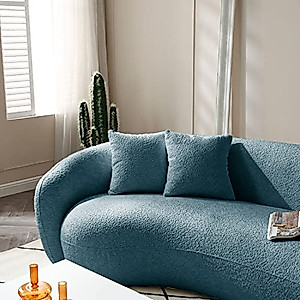 NordStorm 102.36" Curved Living Room Sofa Couch with 4 Throw Pillows, Uphostery Boucle Couch, 5 Seater Half-Moon Shape Mid-Century Modern Cream Cloud Couch for Bedroom Small Apartment, Blue