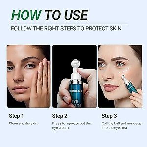 5% Caffeine Peptide Eye Serum, Under Eye Roller Cream for Dark Circles, Puffiness, Bags Under Eyes - 360° Massage Ball Cream Anti-aging for Wrinkles Fine Lines and Firming (Light blue)