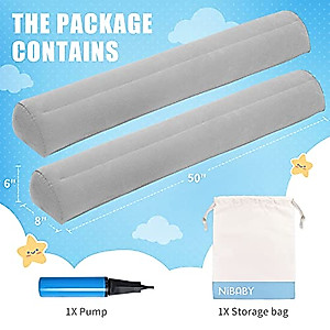 NiHome Travel Bed Rails for Toddlers Kids (2-Pack) - Inflatable Bed Rails, Blow Up Bed Bumpers with Pump for King Queen Full - Portable Bed Guard Rail for Travel or Home - Machine Washable Non Slip