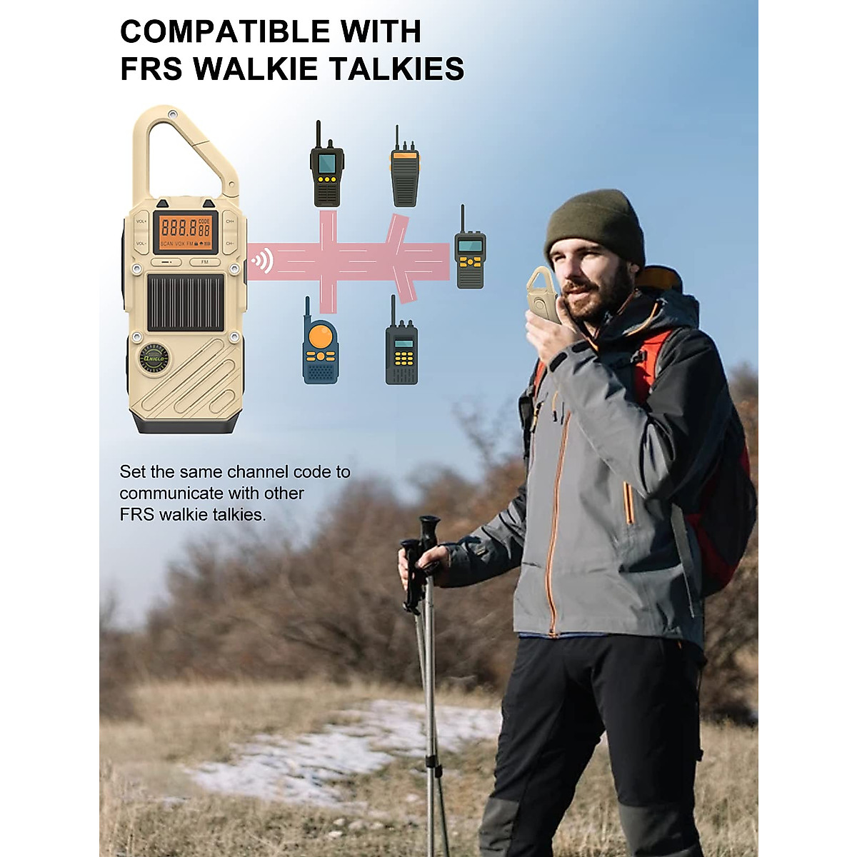 Walkie Talkies for Adults Rechargeable, FM/NOAA Emergency Radios with Weather Alerts, LED Flashlight & SOS Alarm, Solar Powered Hand Crank Long Range 2 Way Radios Walkie Talkie with USB Charged