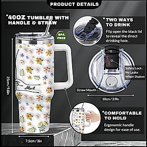 BMYDIY Mothers Day Birthday Gift for Mom Grandma, Personalized 40 Oz Tumbler with Handle and Straw, Custom Extra Large Stainless Steel Insulated Cup Travel Mug Coffee Mug with Name