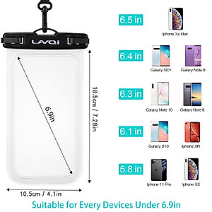 LANQI 2 Pcs Universal Waterproof Phone Pouch, Underwater Cellphone Waterproof Case for iPhone 13/12/11 Pro/11 Pro Max/XR/SE/XS/8 7 6S Plus, Samsung Galaxy, and Other Phones Up to 6.9''-Black