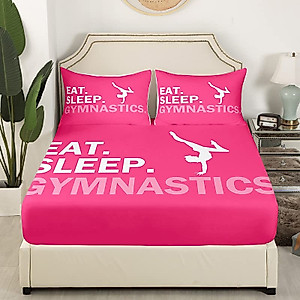 jejeloiu Gymnastics Sheets Set Full Girls Gymnastics Lovers Bed Sheet Set for Kids Women Ultra Soft Sports Bed Sheet Girly Pink Bedding Set Decor Flat Sheet & Deep Pocket Fitted Sheet & Pillowcase