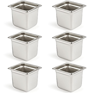 CURTA 6 Pack Anti-Jam Hotel Pans, 1/6 Size 6 Inch Deep, NSF Commercial 18/8 Stainless Steel Chafing Steam Table Pan, Catering Storage Metal Food Pan
