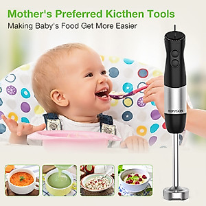 Immersion Blender Handheld, Hand Blender with 1000W 5-in-1 Stainless Steel Blades, 12-Speed Immersion Hand Stick Blender for Kitchen for Smoothies & Baby Food with 500ml Chopper, Milk Frother, Egg Whisk, 600ml Beaker