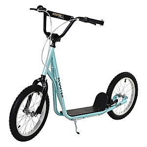 Aosom Youth Scooter Kick Scooter for Kids 5+ with Adjustable Handlebar 16" Front and Rear Dual Brakes Inflatable Wheels, Blue
