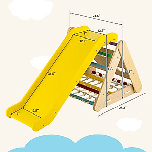 GLACER 4-in-1 Climbing Triangle w/Ramp, Climbing Toy Set with Rope Wall, Climbing Rock & Climbing Ladder, Fun Slide, Indoor & Outdoor Fun Triangle Climber for Kids Room, Play Room, Daycare (Rainbow)