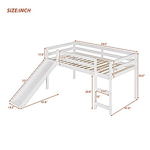 GAOWEI Twin Loft Bed with Slide and Ladder for Kids, Loft Bed, Twin Wood Kids Bed with Slide Multifunctional Design,Wood Low Profile Kids Mini Loft Bed Twin Size with Ladder (White)