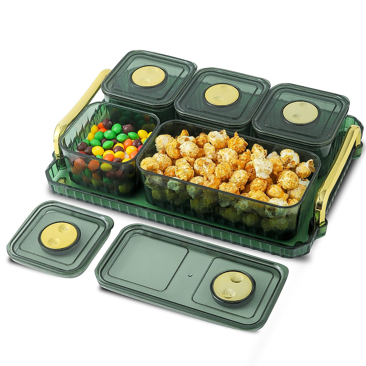 BFU split sealed snack box, covered dried fruit tray, Candy food storage box, split tray, 5 independent snack boxes, cooked food containers, 12 inches