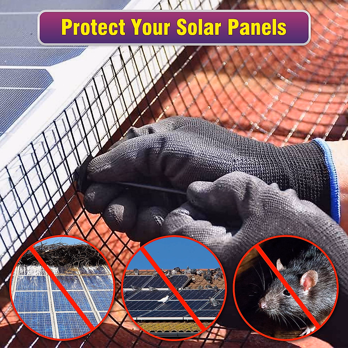 MAPORCH Solar Panel Critter Guard - PVC Coated Galvanized Steel Mesh (6" x50FT, 1/2" x1/2") for Rodent & Bird Protection, Easy-to-Install Solution