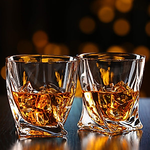 Whiskey Glass Set of 2 - Whyskey Rocks Chilling Stones & 2 Bourbon Glasses For Men or Women - Large 10oz No Lead Crystal Whiskey Glass And Stone Set - Premium Glassware in Wooden Box