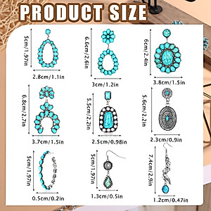 Sanfenly 9 Pairs Turquoise Earrings Set Vintage Western Drop Dangle Teardrop Earrings Boho Bohemian Turquoise Jewelry for Women and Teen Girls